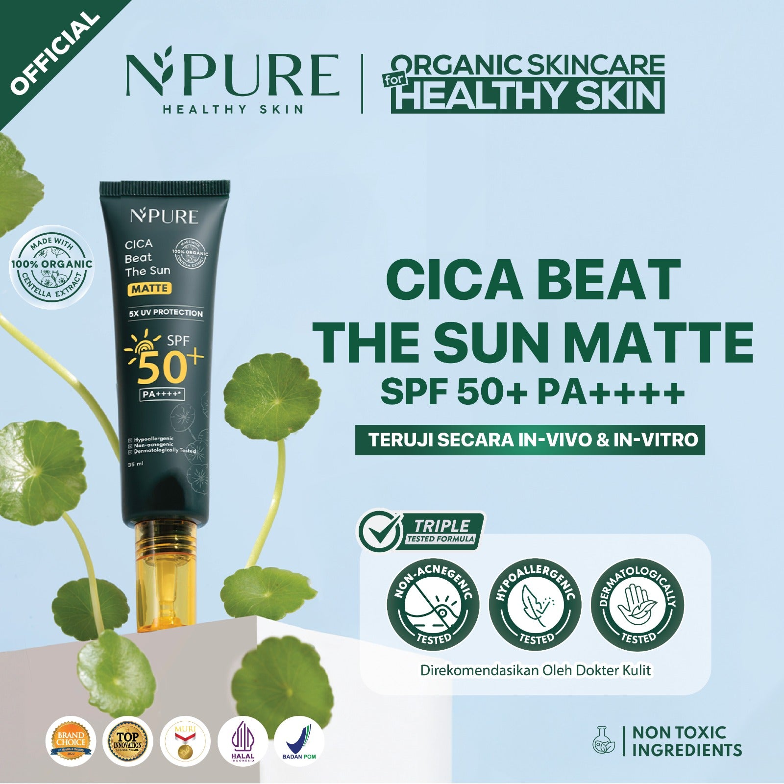 NPURE NPURE SUNSCREEN CICA BEAT THE SUN MATTE SPF 50+ PA++++