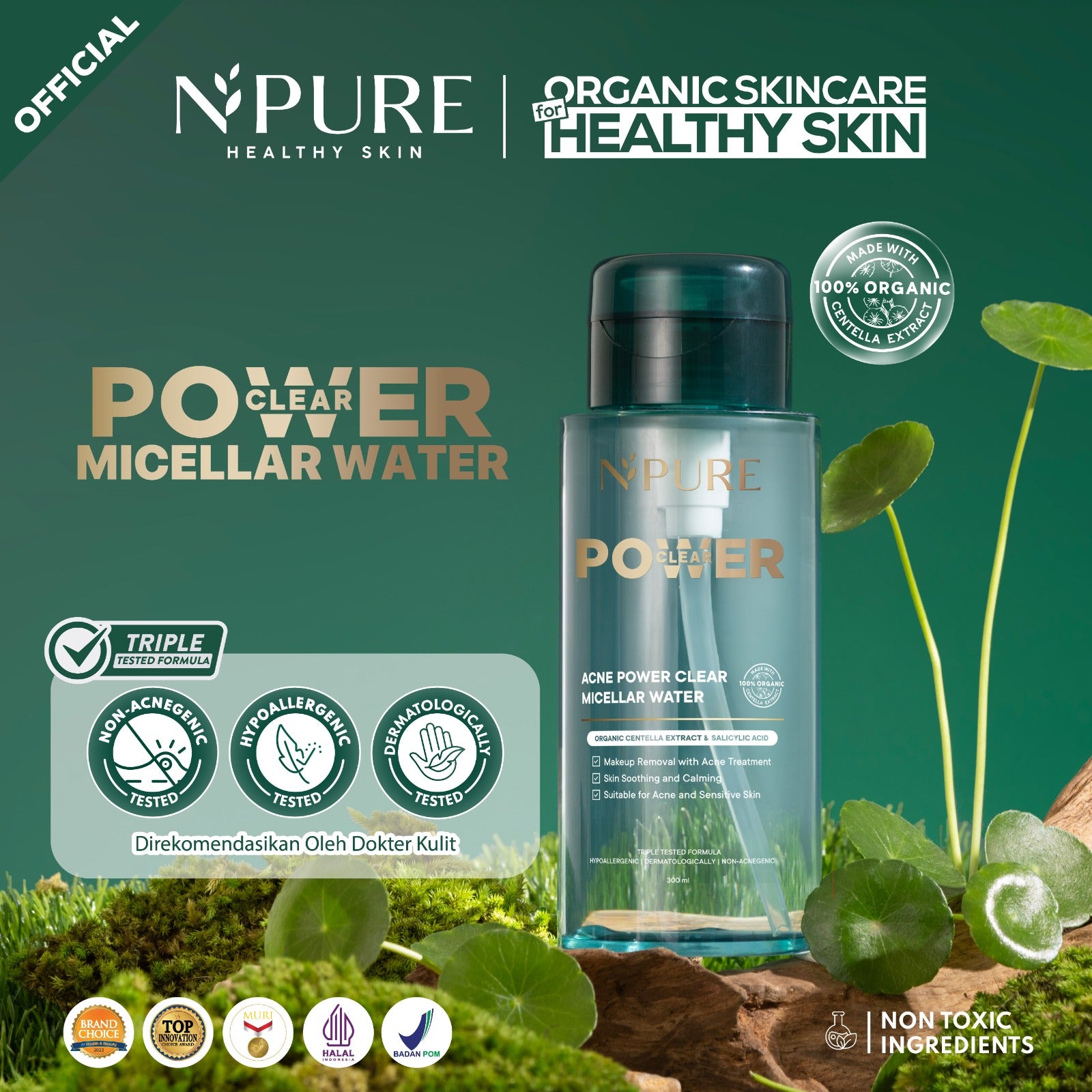 【FREE KAPAS 100pcs】NPURE Acne Power Clear MIcellar Water 300ml