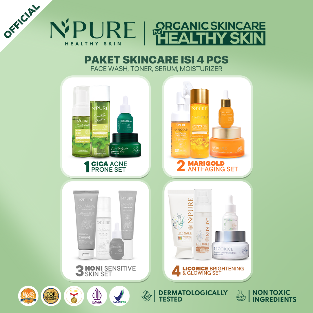 NPURE Paket 4 PCS Cleanser | Toner | Serum | Moisturizer